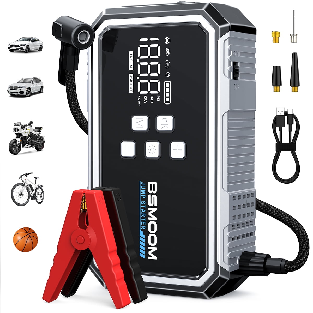 BSMOOM 7000A Jump Starter with Air Compressor, 21800mAh Car Battery ...