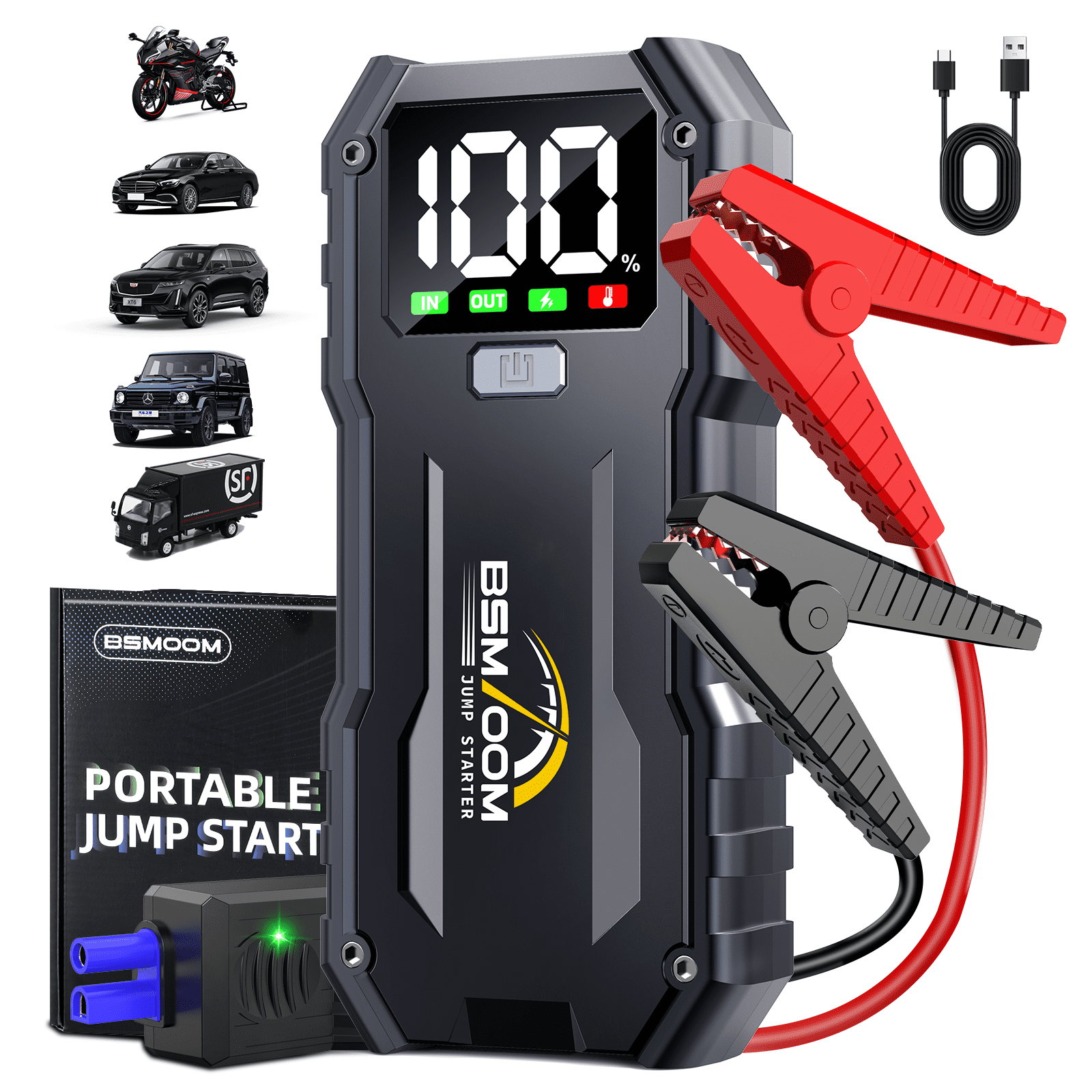 BSMOOM 7000A Portable Car Jump Starter - Quick and Powerful for All Gasoline/2.64gal Diesel ...
