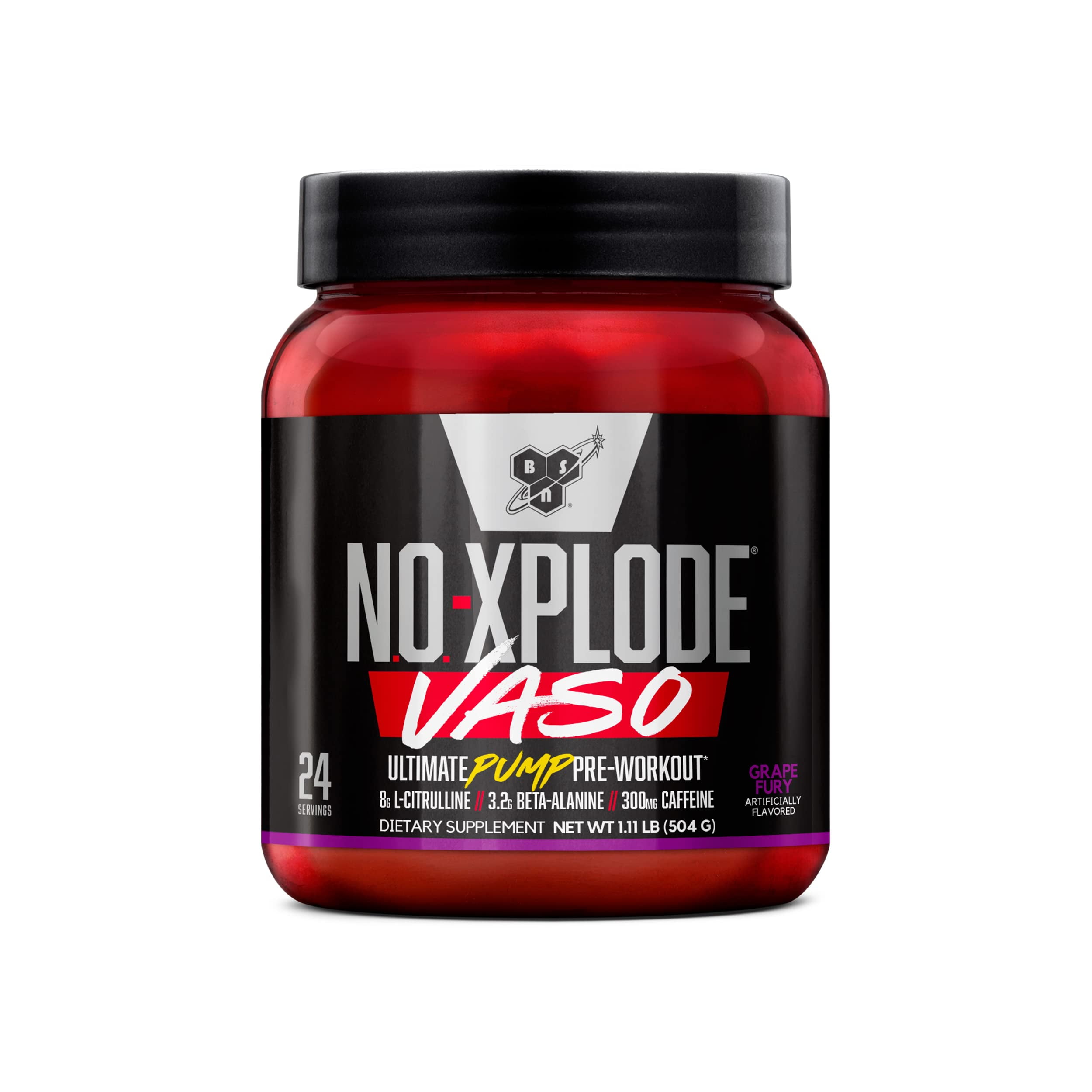 BSN N.O.-XPLODE Pre-Workout Powder, Grape Fury, 24 Servings, 8g L-Citrulline, 3.2g Beta-Alanine ...