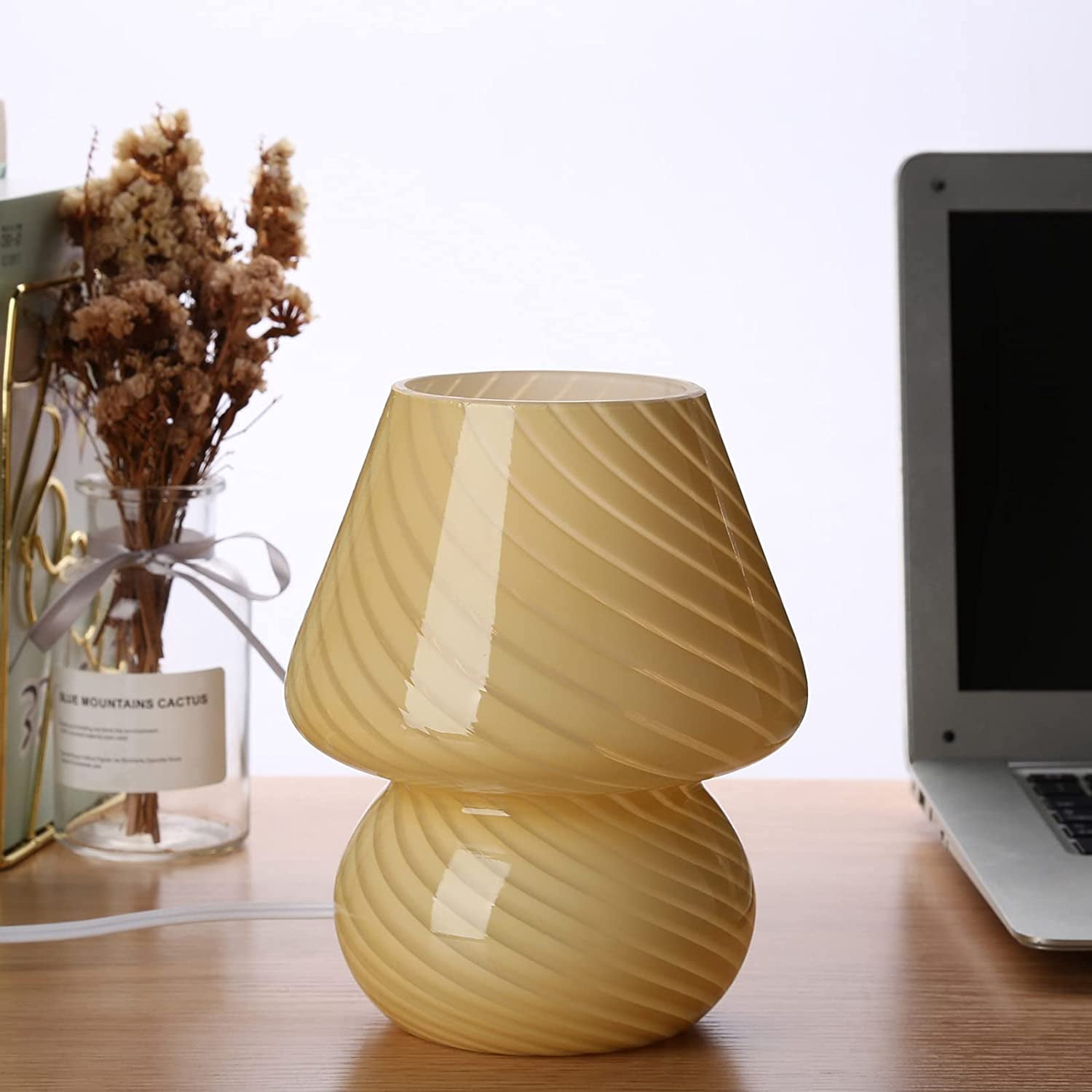 BSOD Glass Mushroom Bedside Table Lamp, Yellow Translucent Murano ...