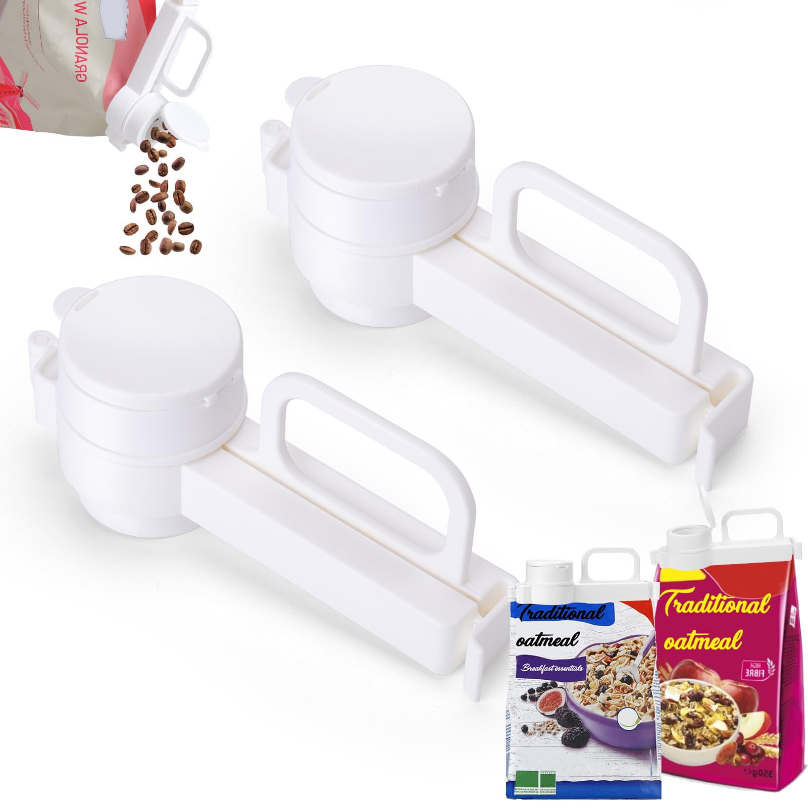 BSRESIN Bag Clips with Pour Spout, 2Pcs Food Bag Sealing Clip with Pour ...