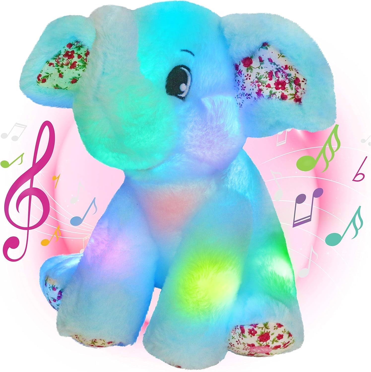 BSTAOFY 12‘’ Musical Light Up Elephant Plush Toy. Floppy LED Stuffed ...