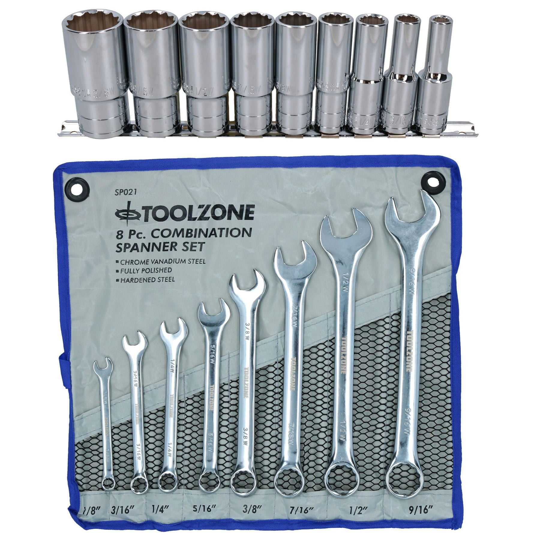 BSW British Whitworth Combination Spanner Wrench + Deep Sockets 17pc ...