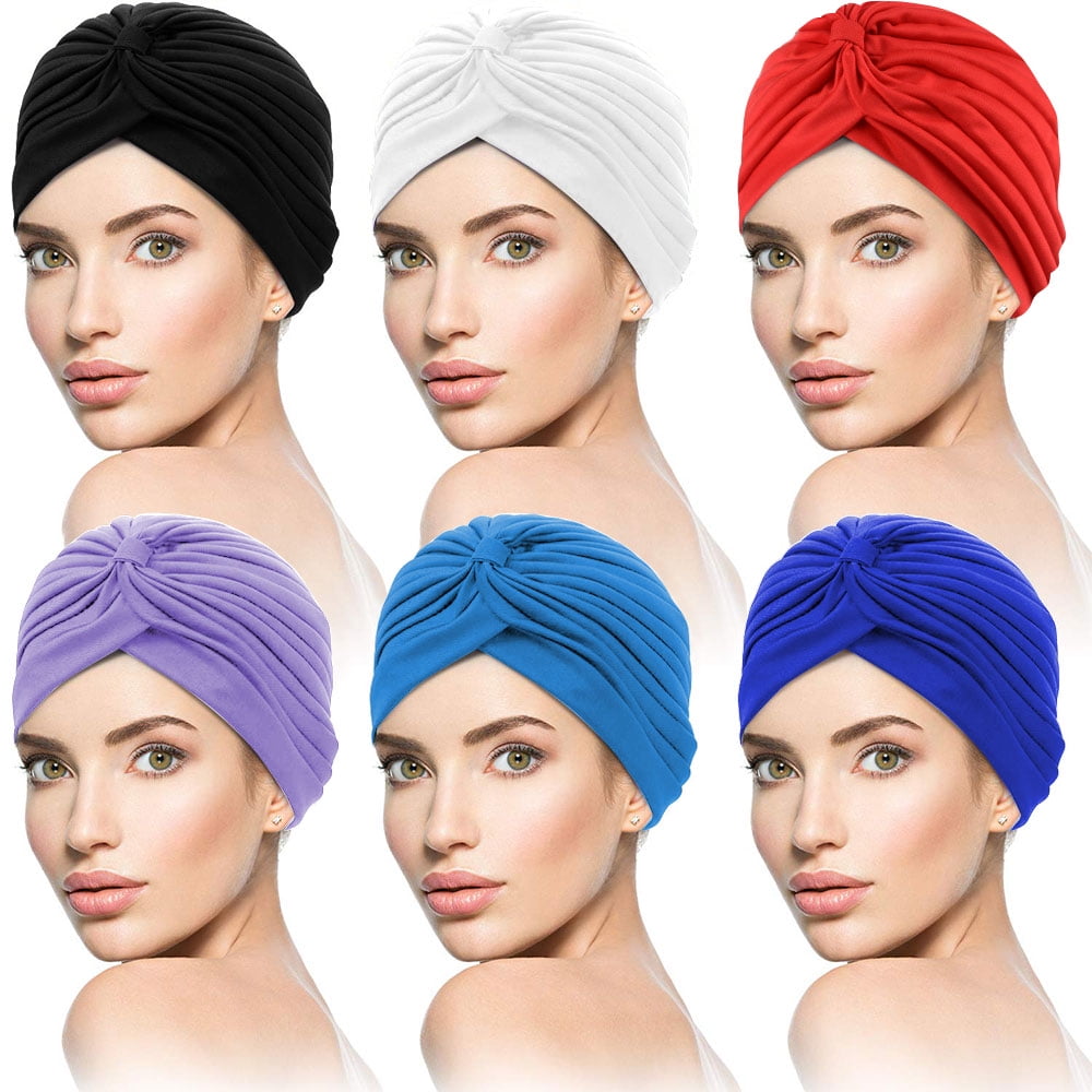 BSWALF 6Pcs Stretchy Turban Cap Head Cover, Breathable Polyester ...