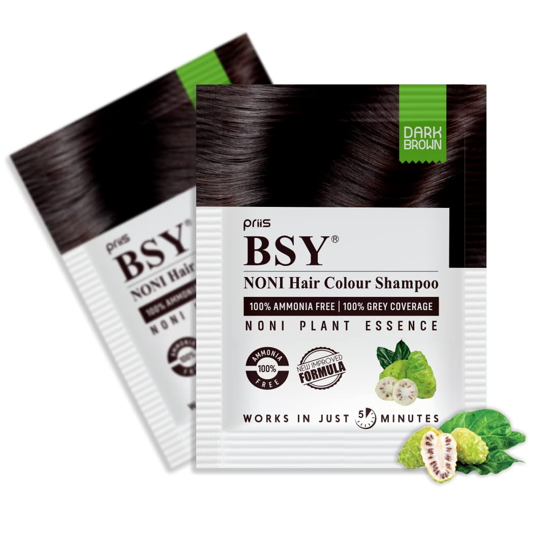 BSY Noni Dark Brown Hair Color Shampoo (20mlx20 Sachets) | Ammonia Free ...