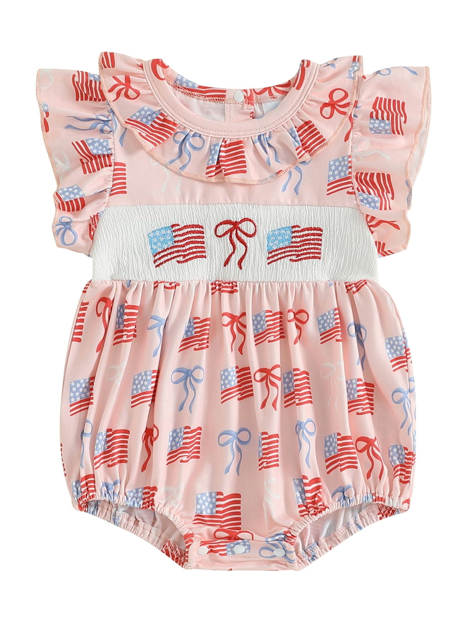BSongo Baby Girls Romper, Fly Sleeve Crew Neck Flags Bow Print ...