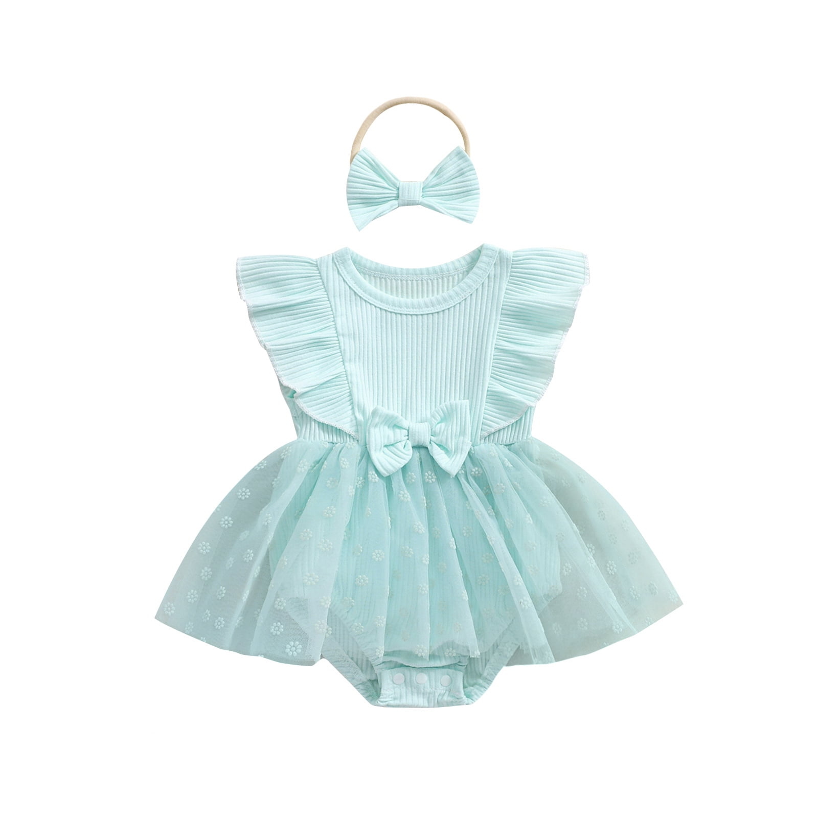 BSongo Baby Girls Rompers Dress Round Neck Floral Print Mesh Skirt Hem Infant Bodysuits ...