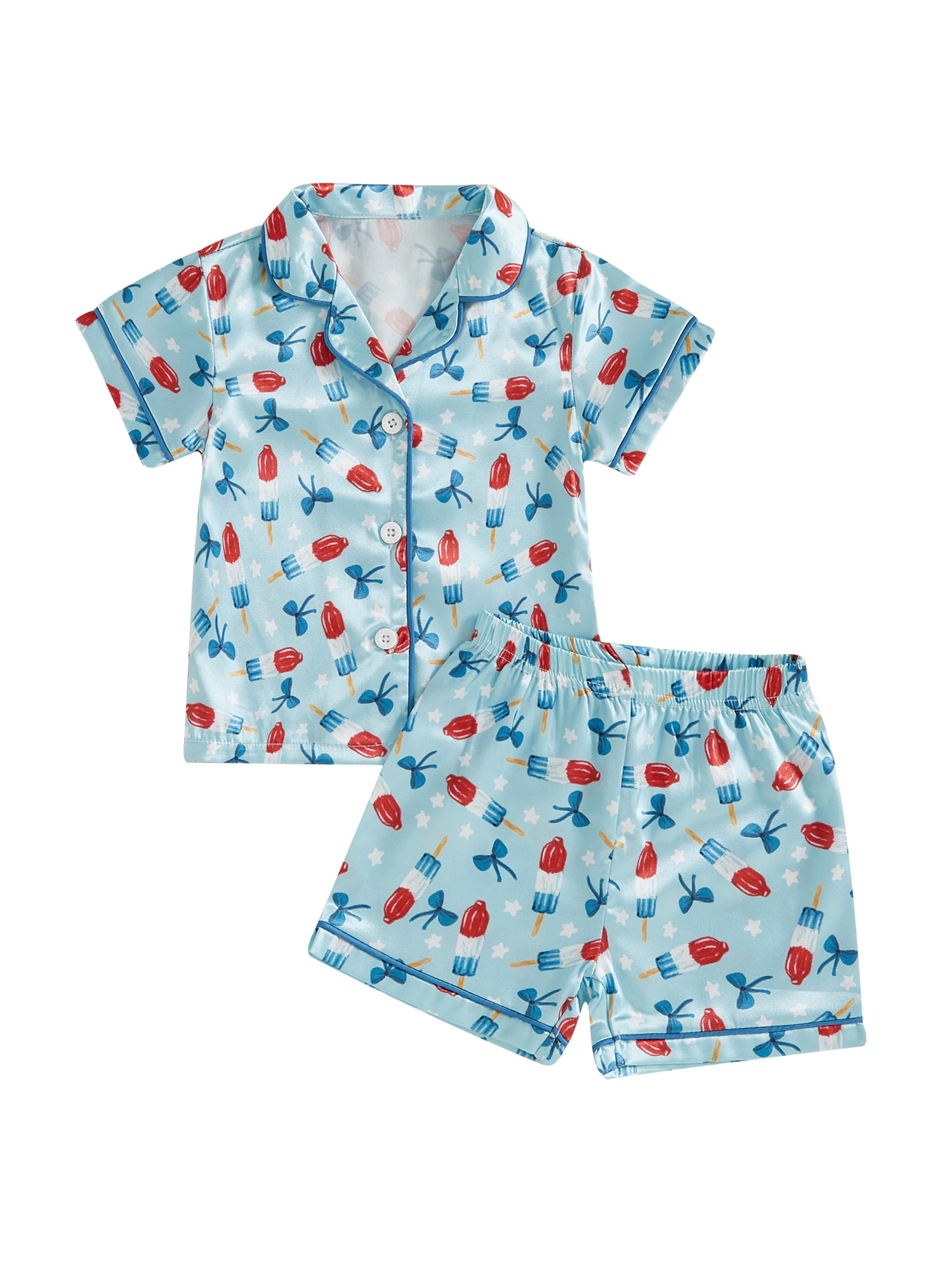 BSongo Girls Patriotic Pajamas Set Bow Popsicle Print Button up Short ...