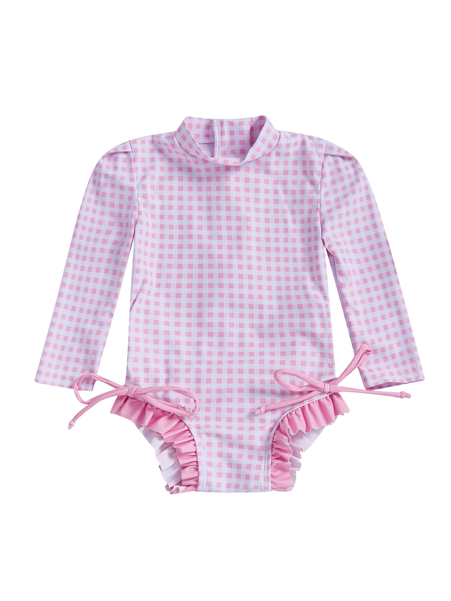 BSongo Girls Rash Guard Swimsuit Romper Long Sleeve Ruffle Trim Plaid ...