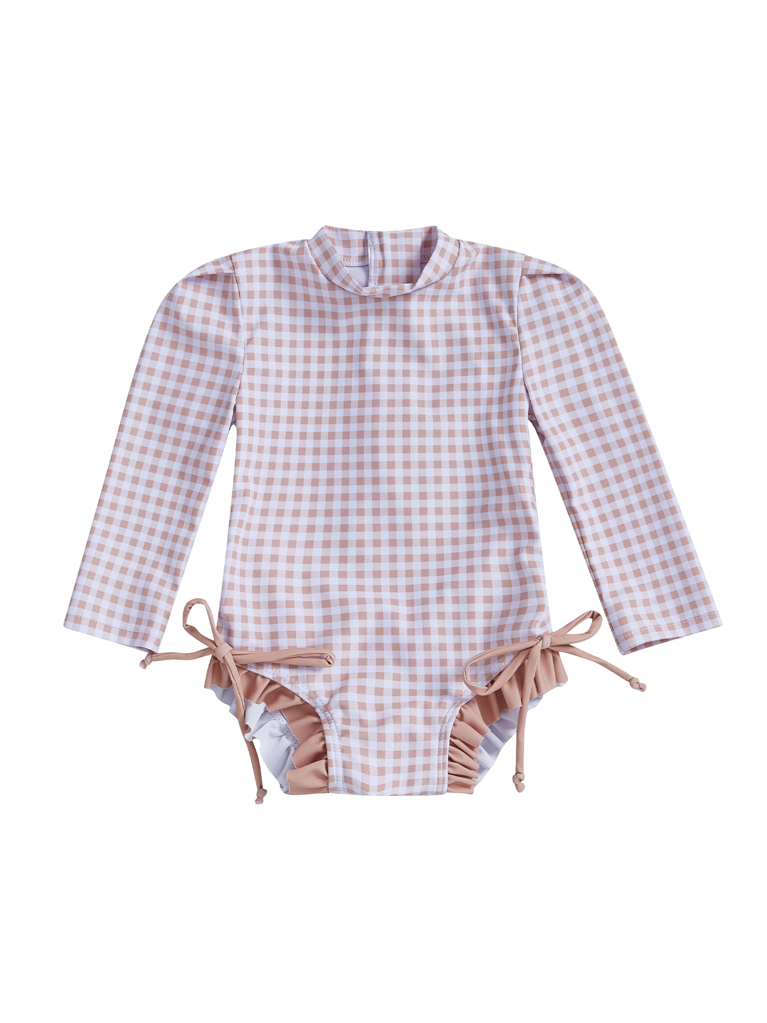 BSongo Girls Rash Guard Swimsuit Romper Long Sleeve Ruffle Trim Plaid ...