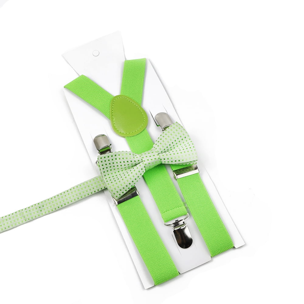 BT 3PCS Elastic Leather Suspenders Bowtie Set Soild Color Dot Bow Tie ...