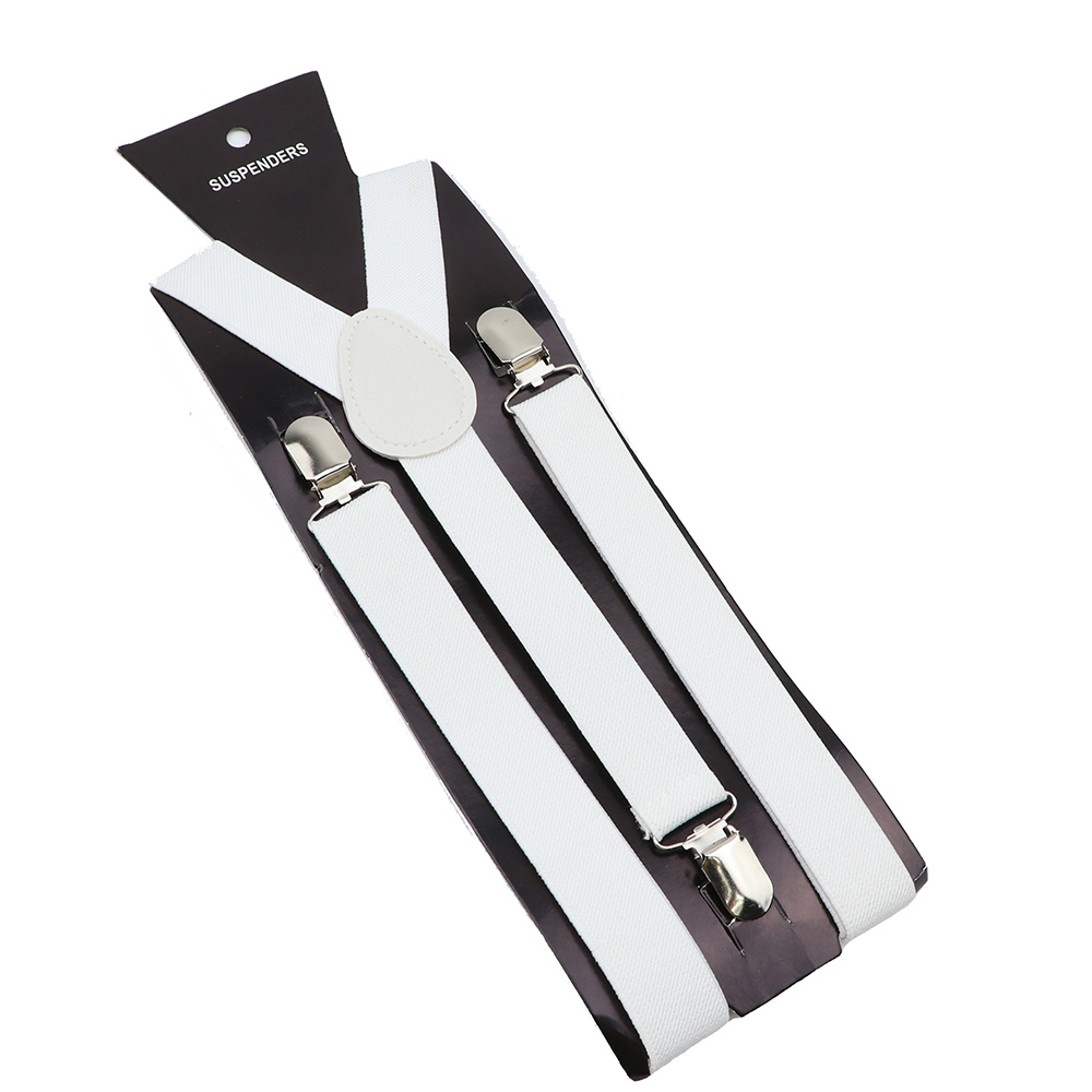 BT 3PCS Solid Color Elastic Leather Suspenders Braces Men Women Black ...