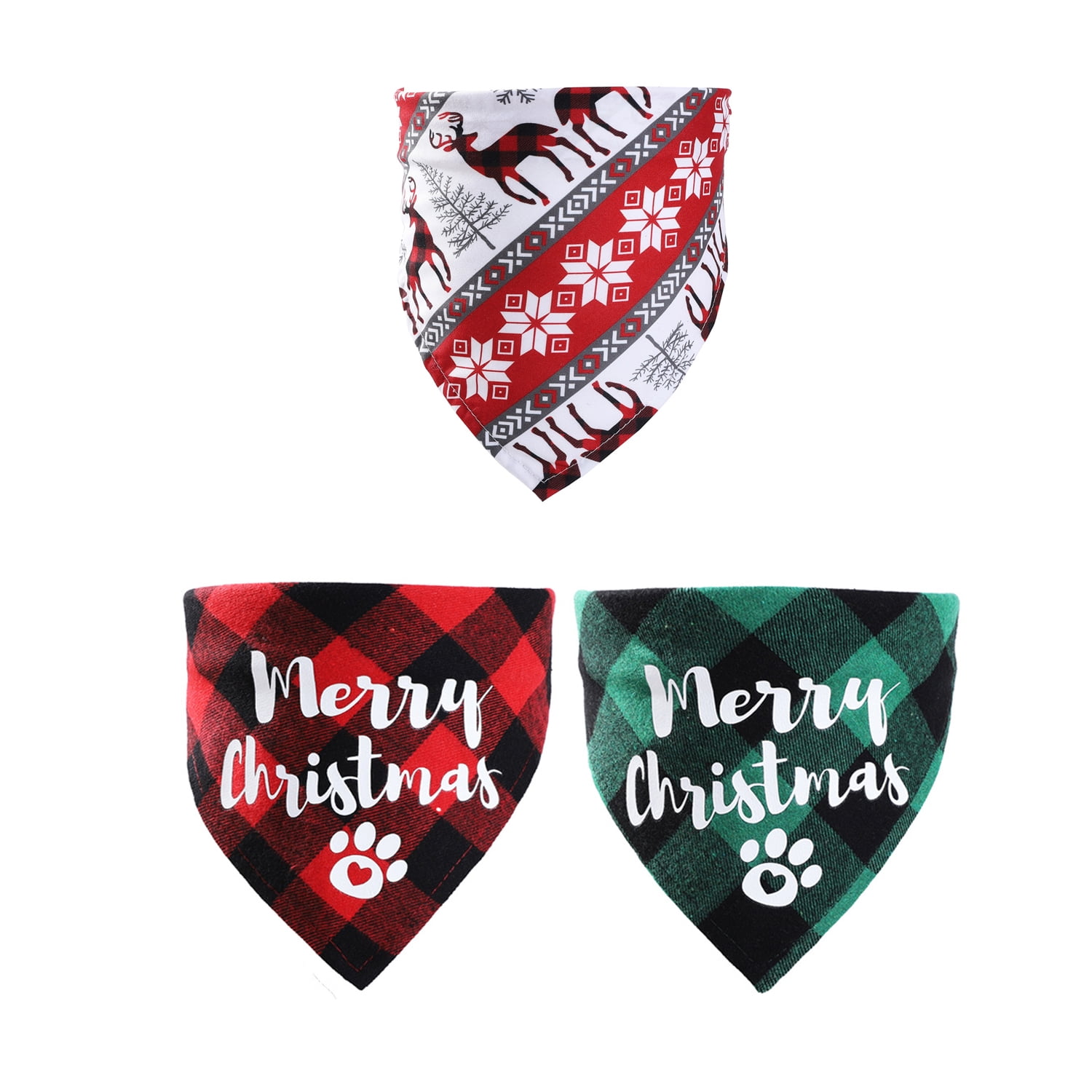 3 PCS Christmas Dog Bandanas, Pet Plaid Scarf Classic Triangle Bibs ...