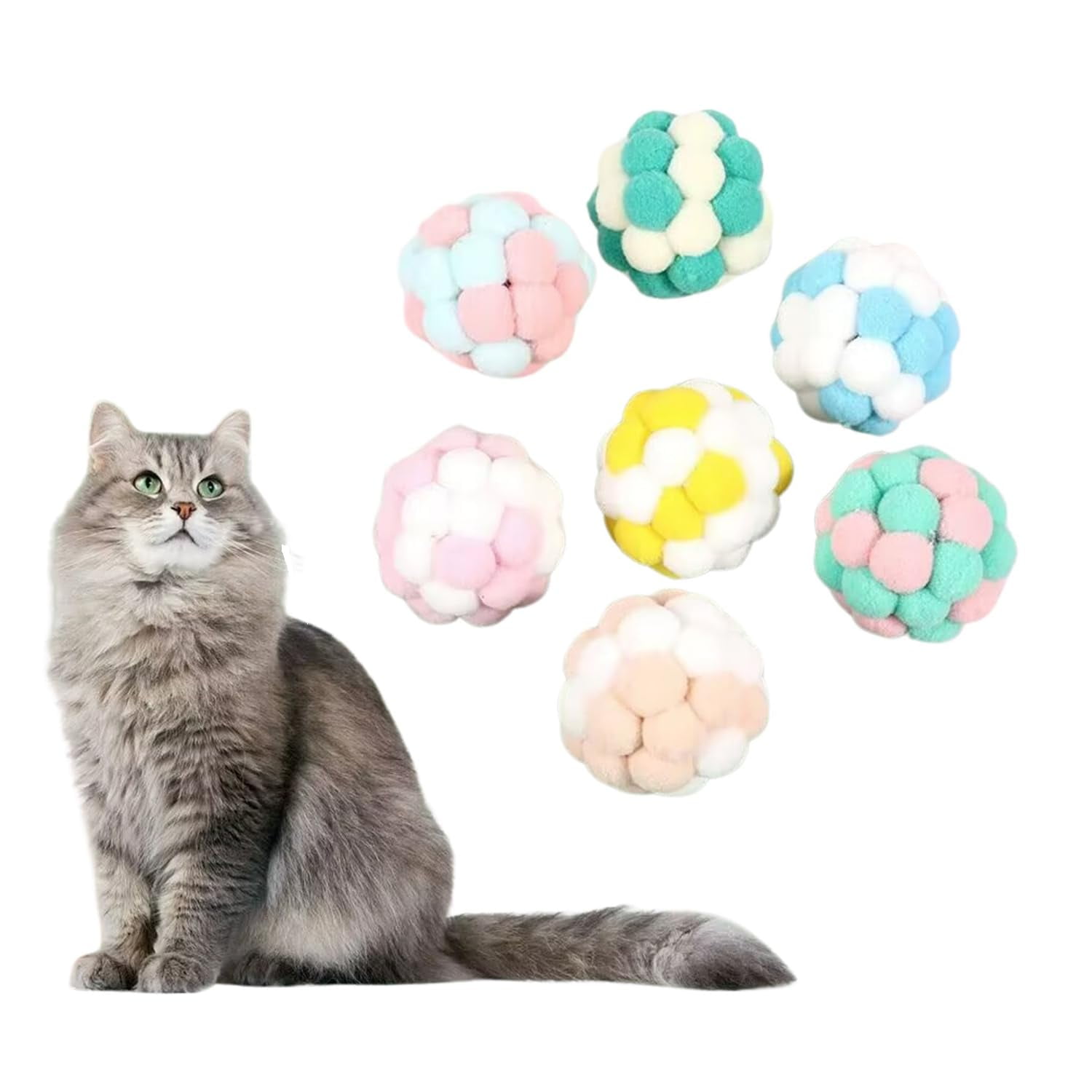 6PCS Cat Ball Toy,Cat Toy Balls with Bell Inside,Soft Interactive Cat ...