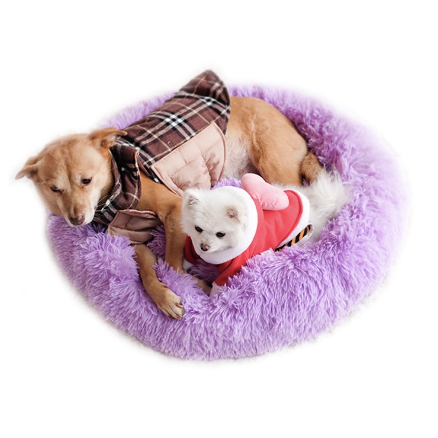 Calming Dog & Cat Bed, Anti-Anxiety Warming Cozy Soft Round Bed, Fluffy Faux Fur Plush Cushion ...