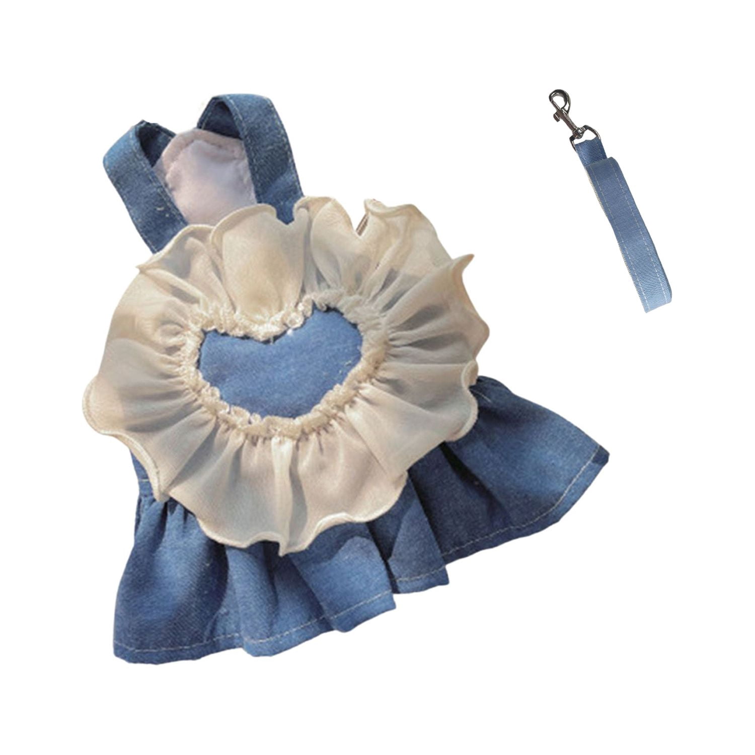 Dog Harness Dress with Leash, Cute Heart Puppy Denim Skirt Jeans, Dogs ...