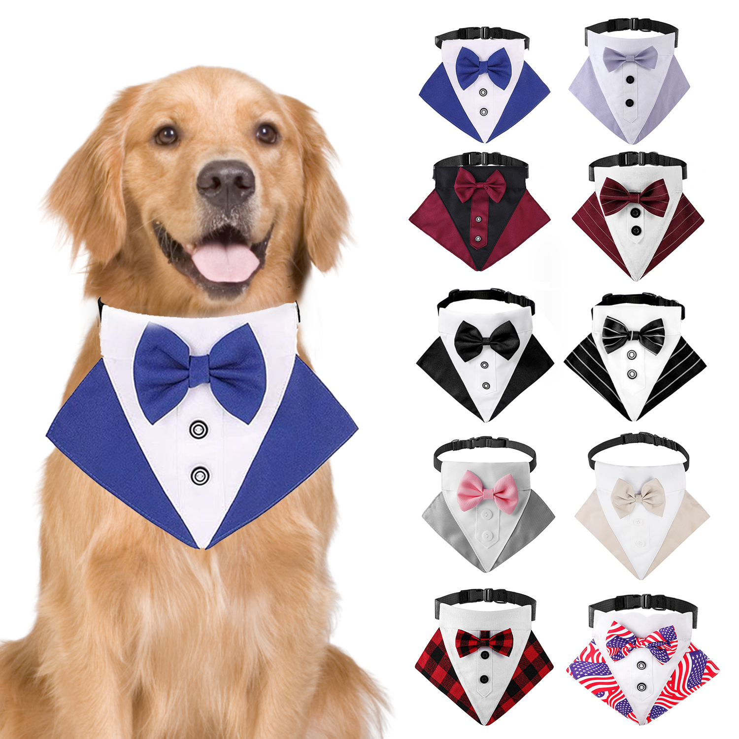 BT Bear Dog Tuxedo, Dog Wedding Bandana Collar with Bow Tie, Adjustable ...