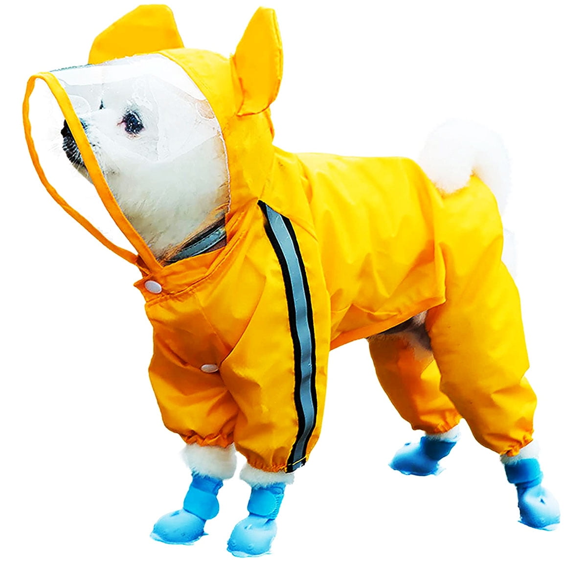 Pet Dog Raincoat,Hooded Waterproof Rain Jacket with Reflective Strip ...