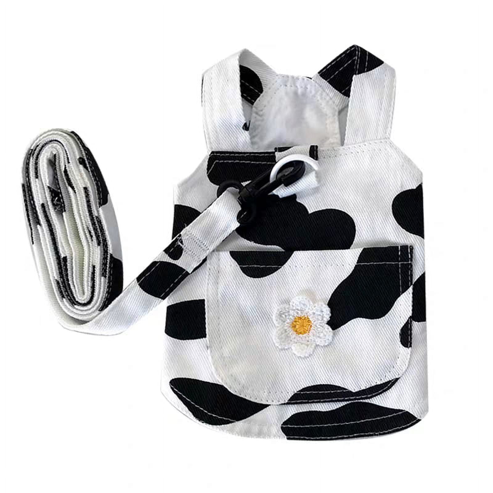 Small Dog Harness Vest with Leash Set, Cow Print Dog Overalls, Soft Pet ...