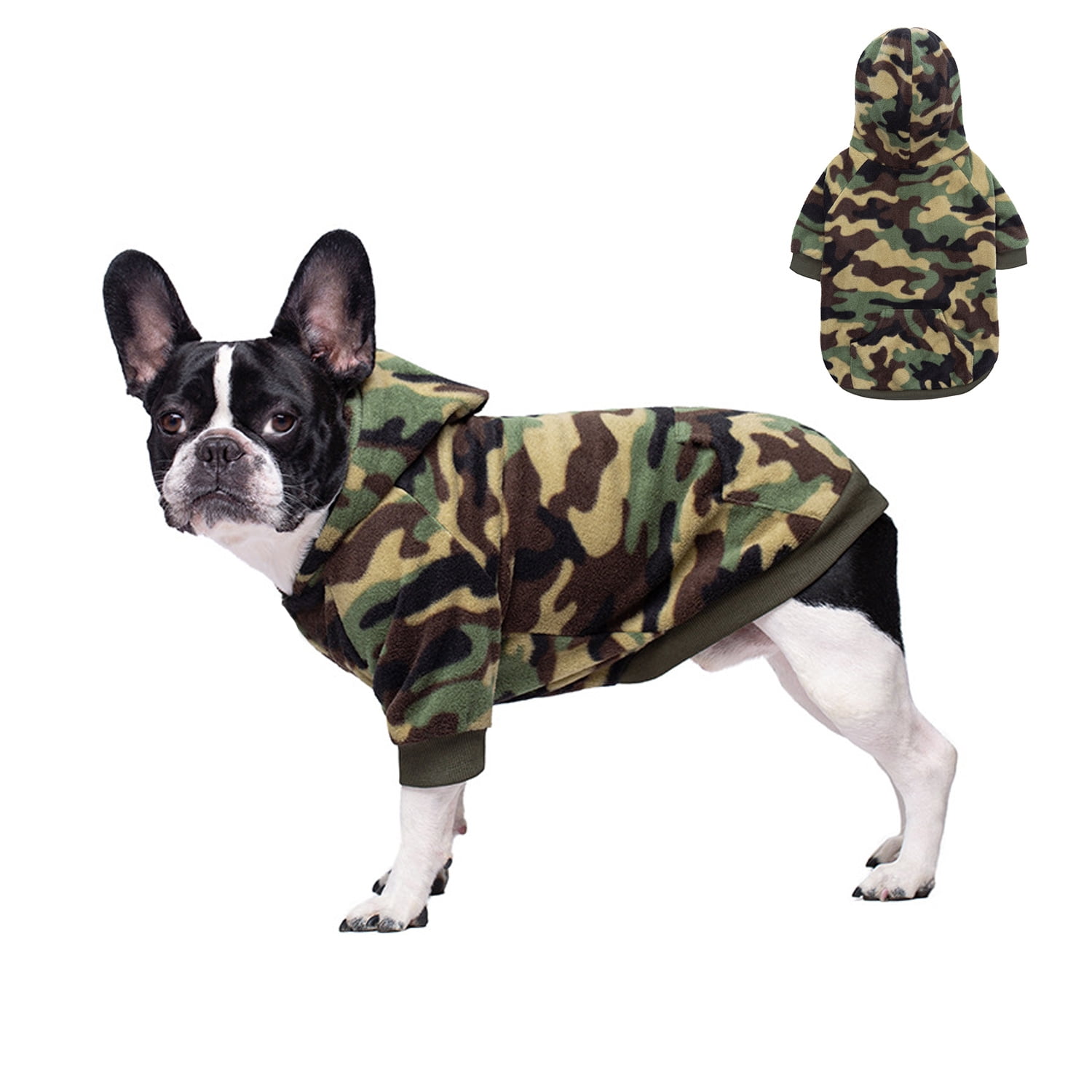 BT Bear Small Dog Hoodie, Camouflage Polar Fleece Dog Jacket with Leash ...