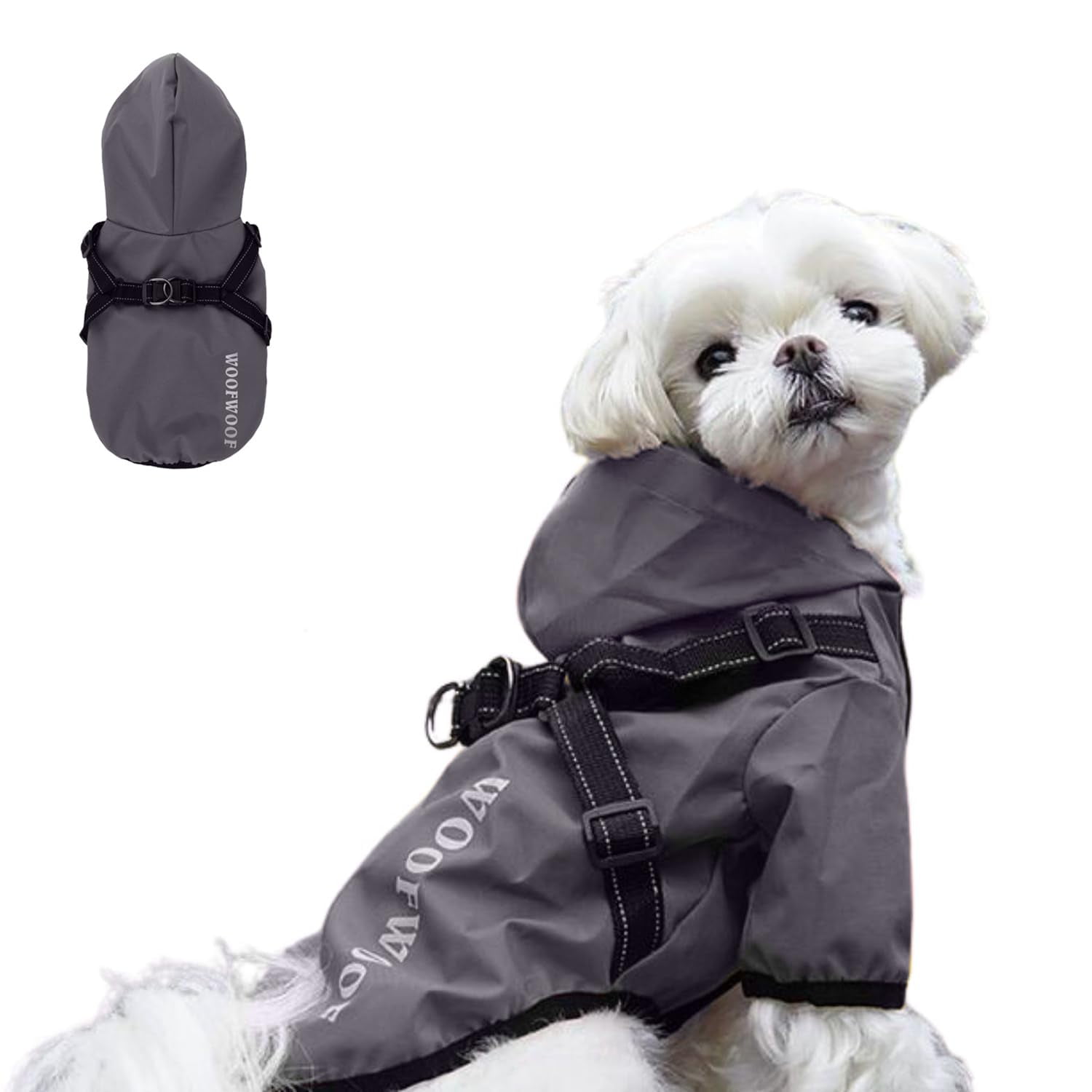 Small Dog Raincoat Harness,Waterproof Dog Rain Jacket with Harness ...