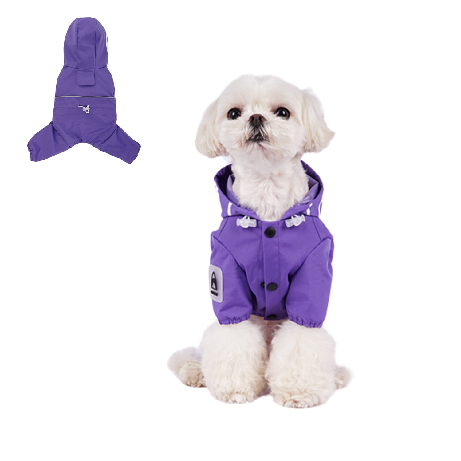 Small Dog Raincoat Hooded, Full-Coverage Reflective Dog Jacket ...