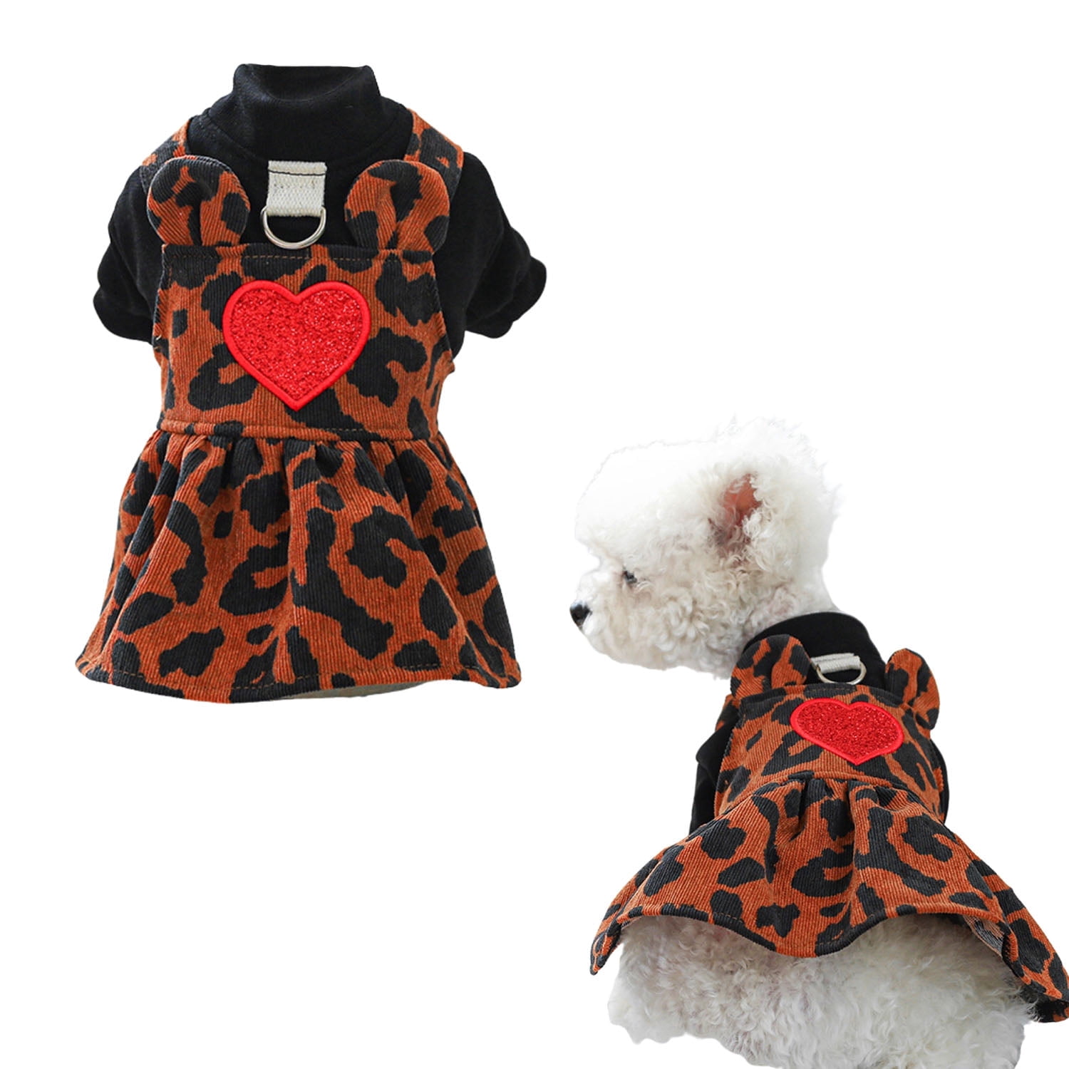 Winter Dog Harness Dress with D-Ring, Leopard Puppy Sweaters for Small ...
