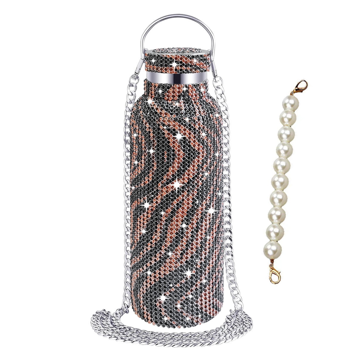 BT Diamond Thermos Bottle With 2pcs Chain Portable Rhinestone Water ...