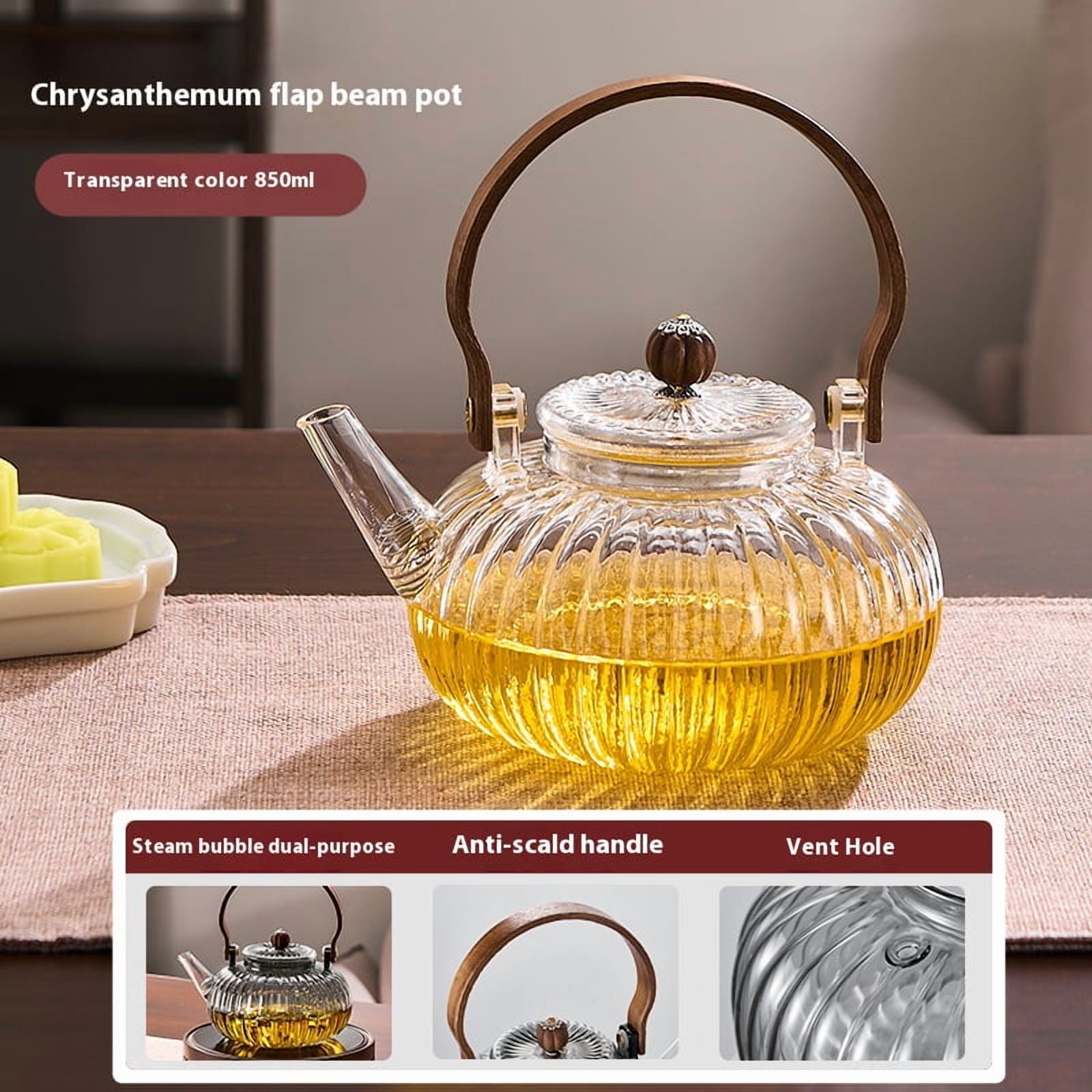 BT Glass Tea Pot With Steaming Boiling Filter Liner Teapot Set Transparent Glass Kettle High ...