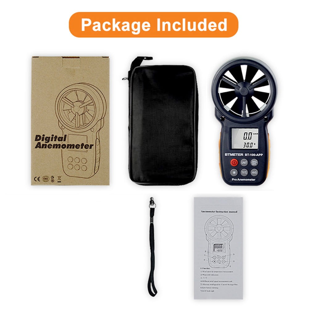 BT100 digital anemometer handheld to measure wind speed and temperature ...