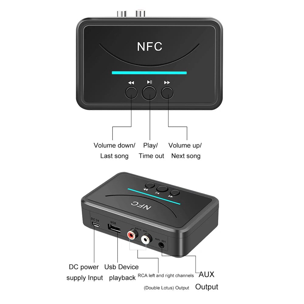 BT200 NFC Bluetooth Receiver 3.5mm AUX RCA Jack A2DP Hifi Wireless Bluetooth 5.0 Audio Music ...