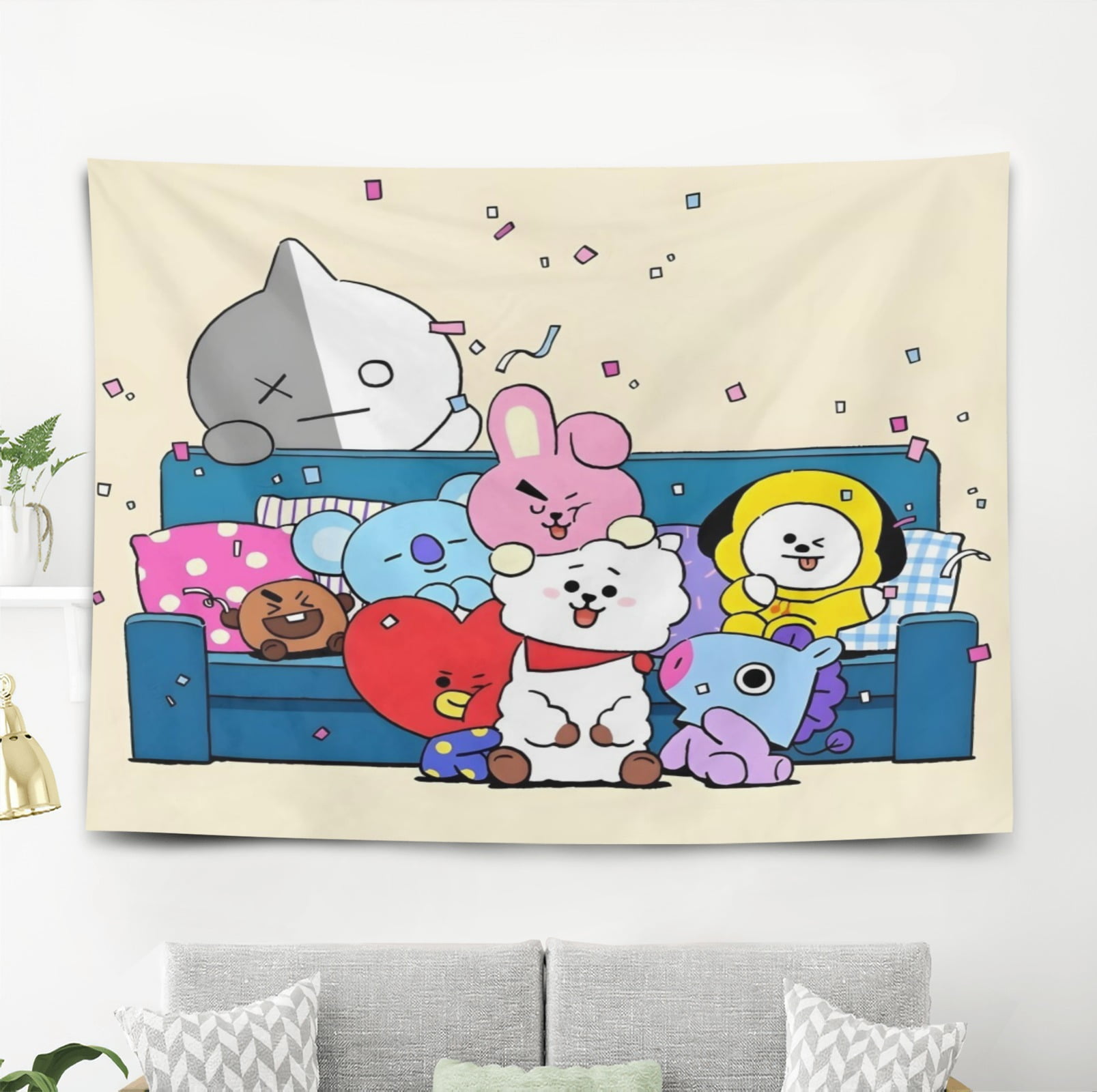 BT21 Pattern Wall Hanging 50*60 Inches High-Quality Peach Skin Velvet ...
