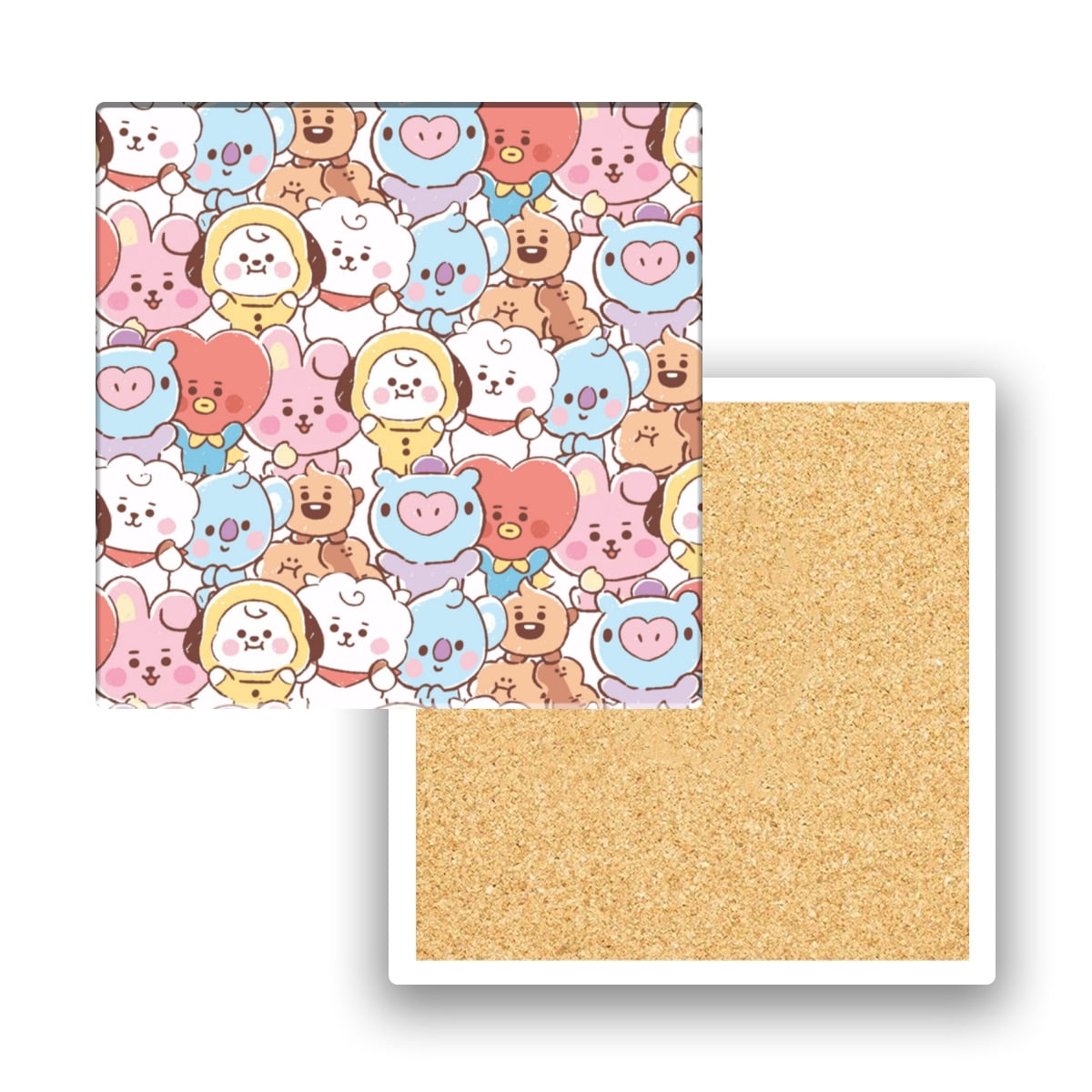 BT21 coaster 2pcs Water-absorbent Square ceramic stone coaster with ...