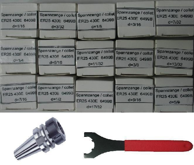 BT30 ER25 Chuck+15 PCs ER25 Collets+Spanner - new - Walmart.com
