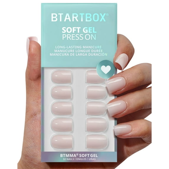 BTArtbox Press-On Nails, Short Square, Heeled Neutral Design, 32 Pieces ...