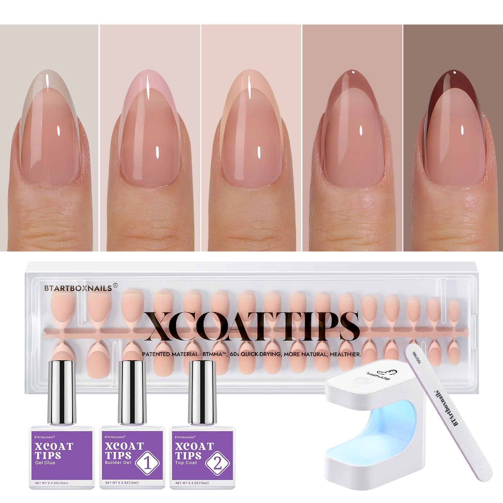 BTArtboxnails XCOATTIPS French Gel Nails - Skin Tones French Tip Press on Nails, Short Almond ...