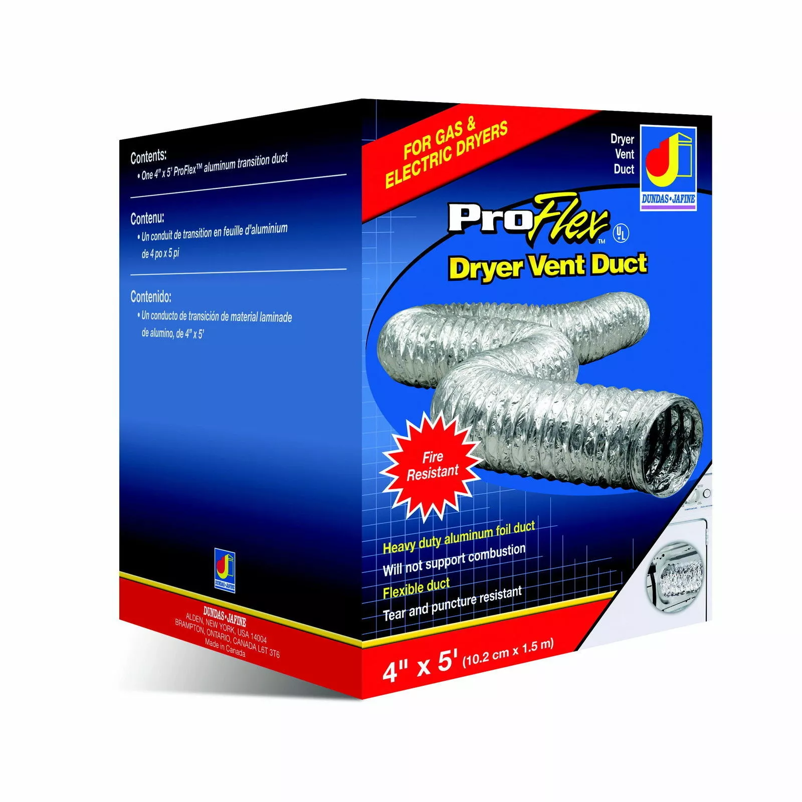 BTD45 Dryer Vent 4" x 5' Aluminum Venting Pro Flex Vent Dundas Jafine ...
