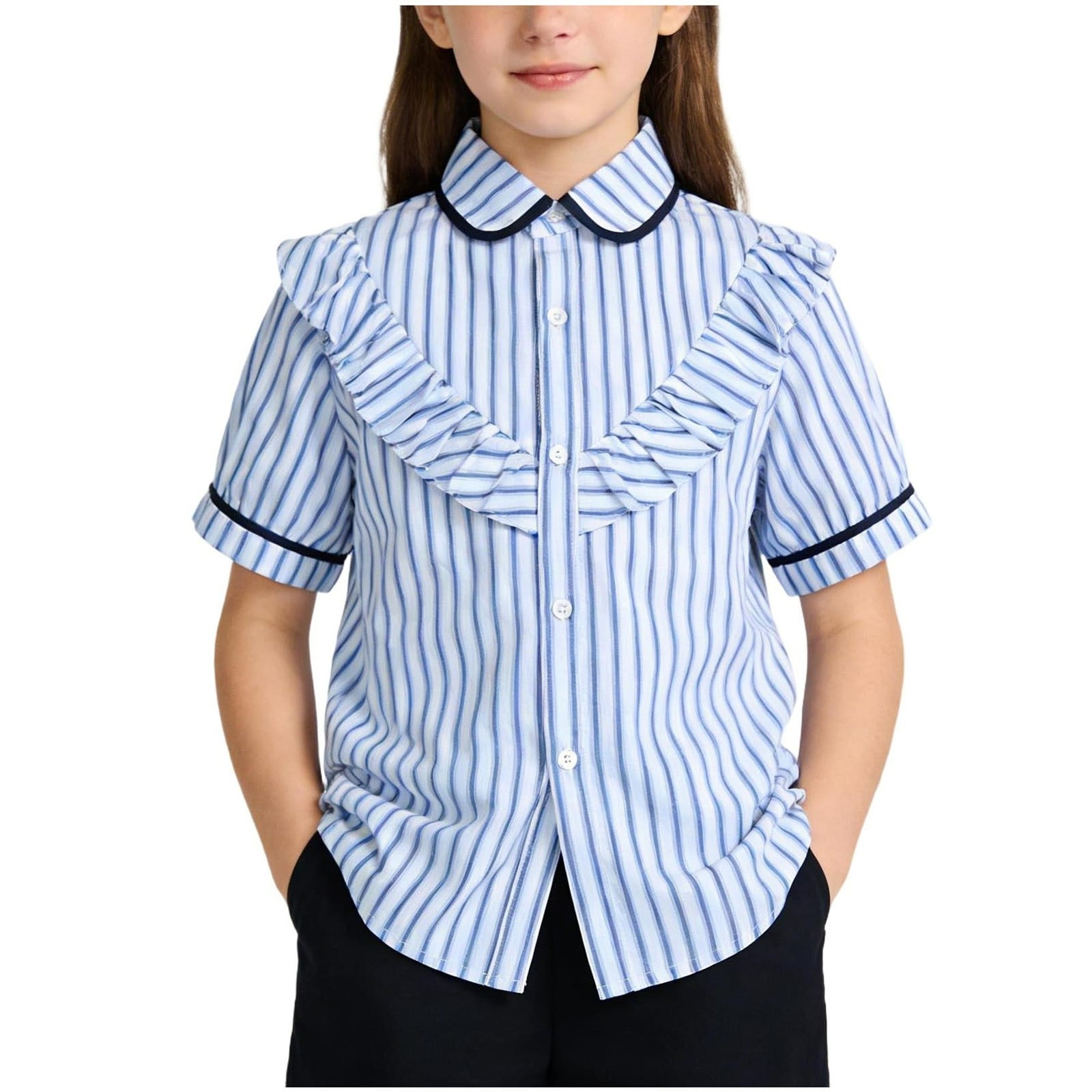 BTDECLAR Girls Button Down Shirts Short Sleeve Ruffle Collared Cute ...