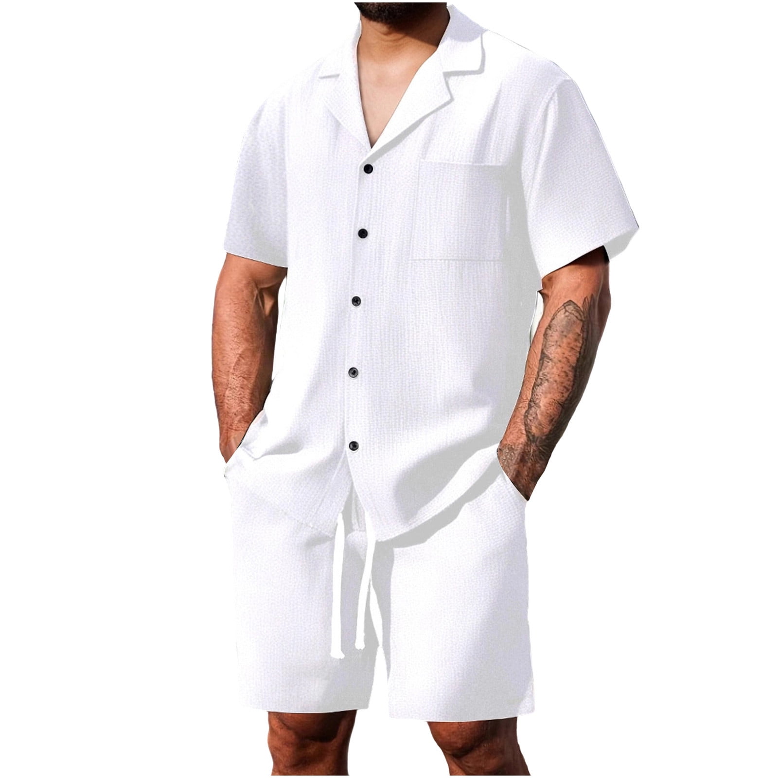 BTDECLAR Men's 2 Pieces Set Short Sleeve Button Down Shirts and Short ...