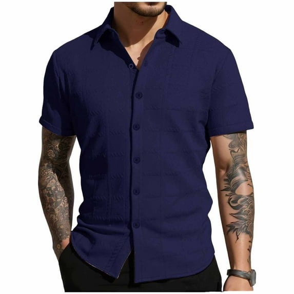 BTDECLAR Men's Button Down Shirts Short Sleeve Solid Color Jacquard ...