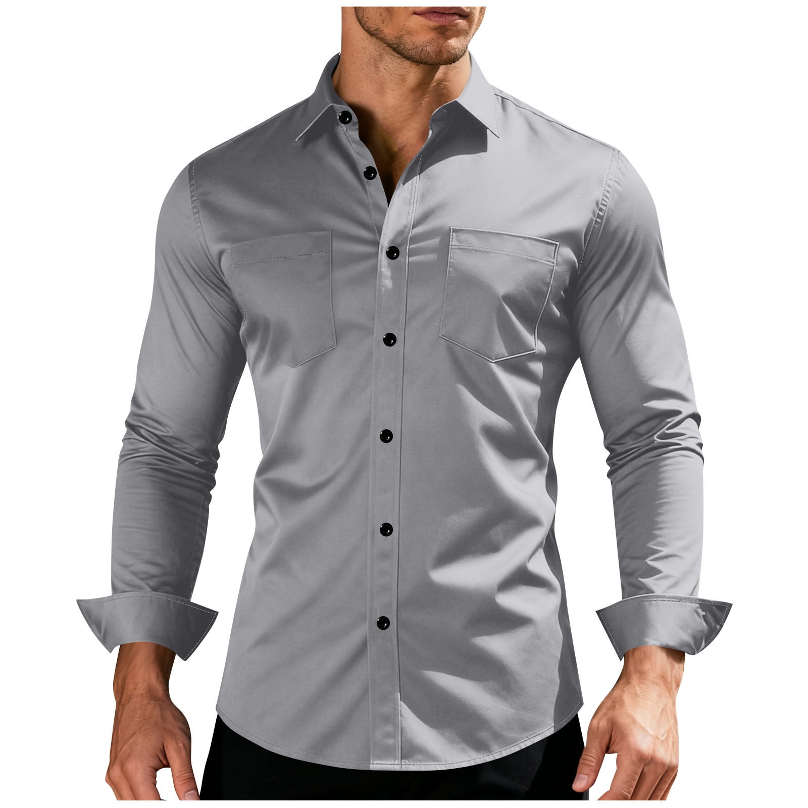 BTDECLAR Men's Dress Shirts Long Sleeve Solid Color Classic Button Down ...