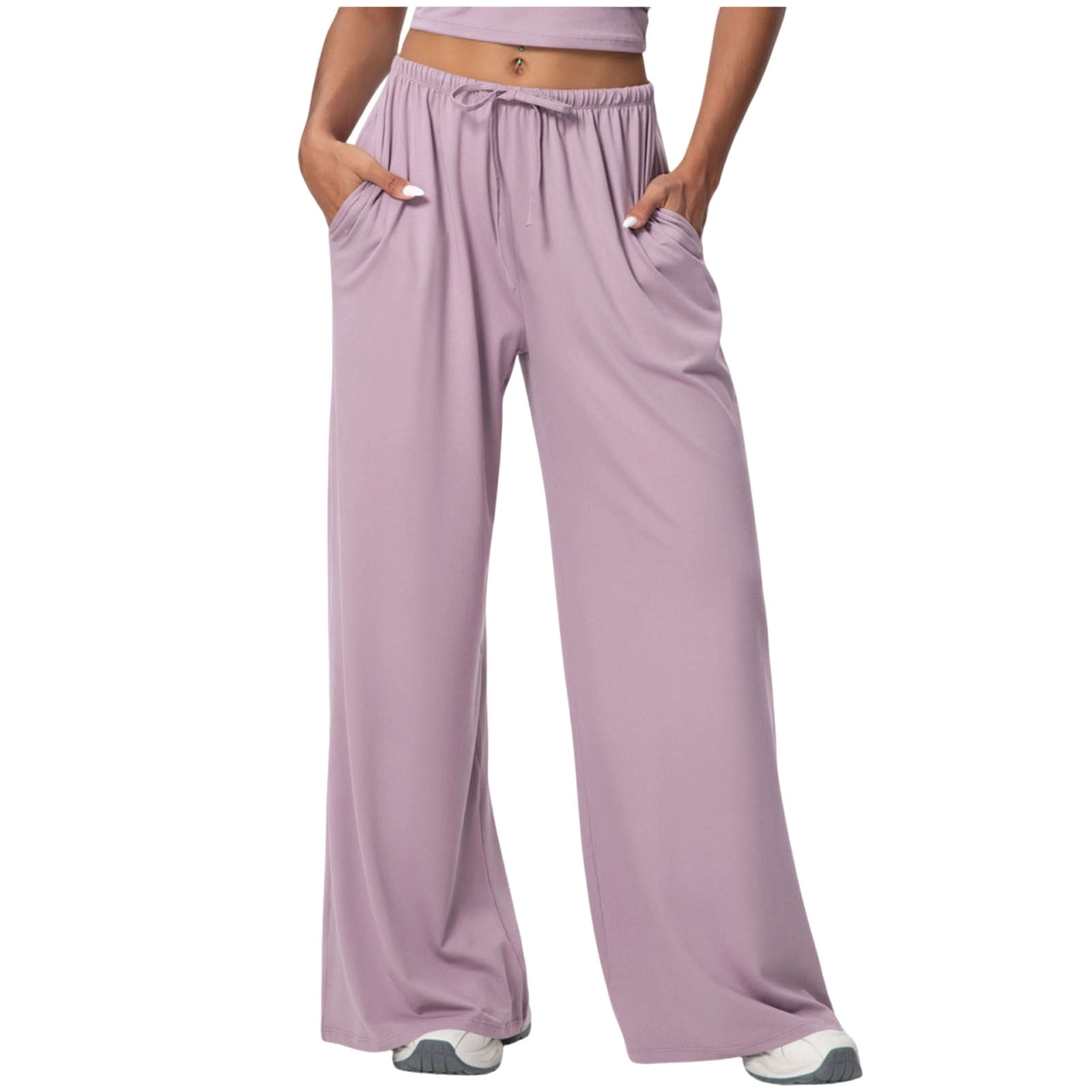 BTDECLAR Women's Wide Leg Sweatpants Solid Color Elastic Waist ...