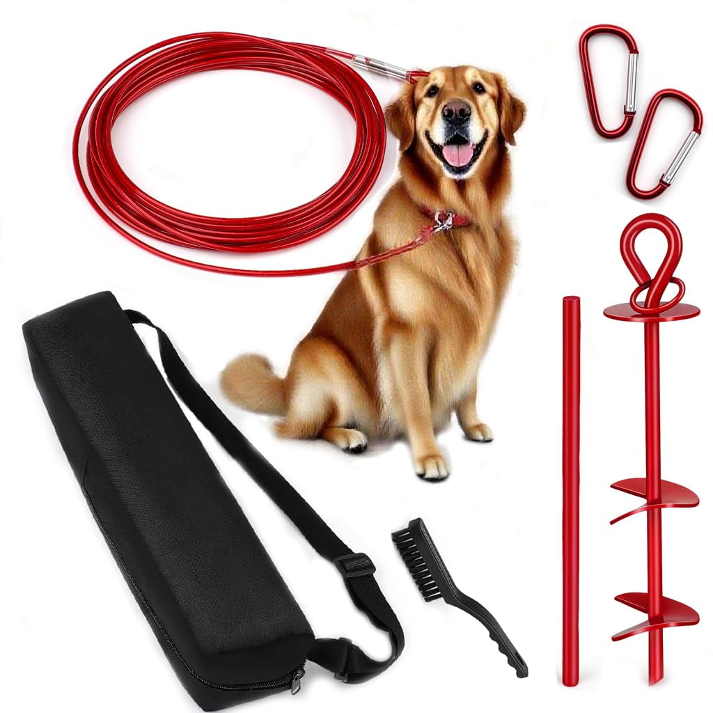 BTEC Dog Tie Out Stake and Cable 30ft Large Dogs - Heavy Duty Dog Stake ...