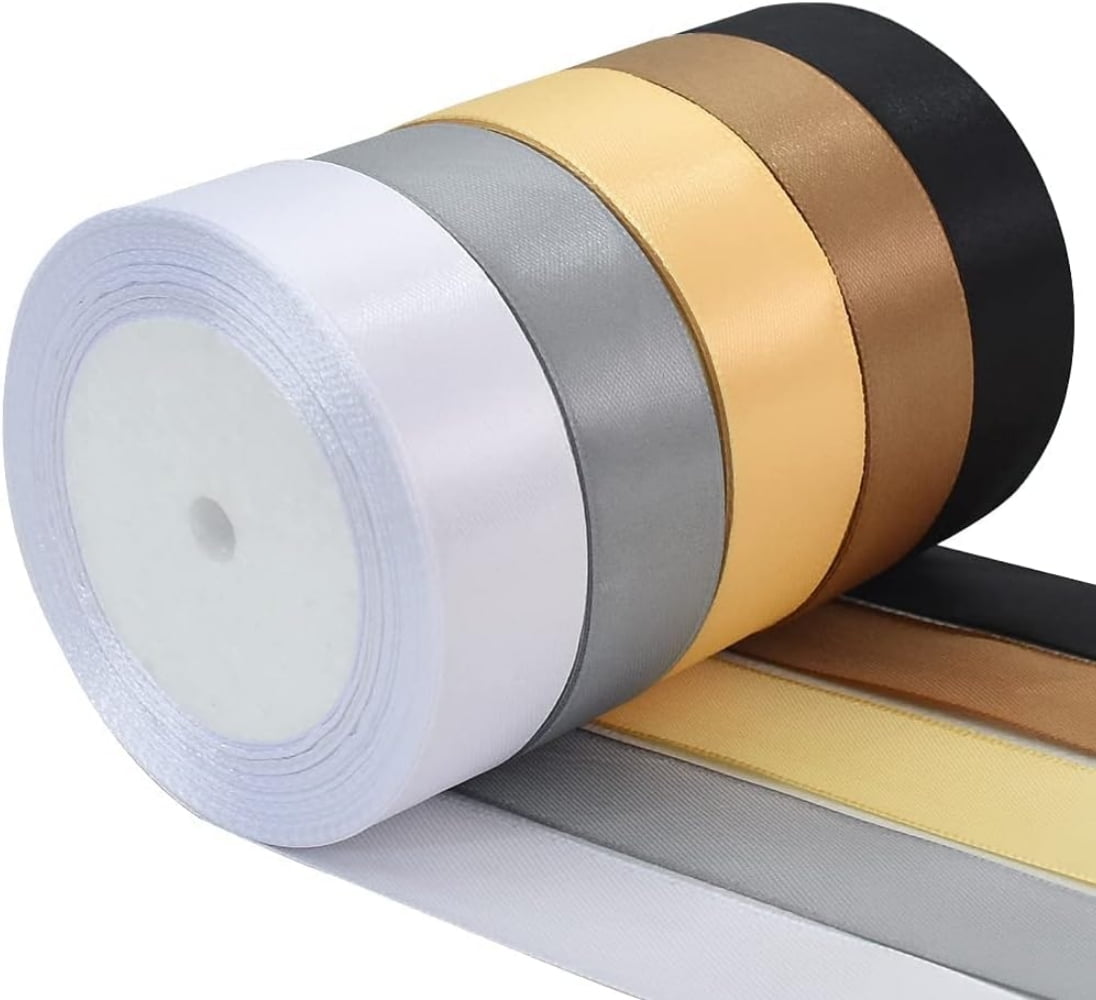BTEPSGA 1 Inch x 125 Yards 5 Colors Satin Ribbon Rolls, Mixed Bright ...