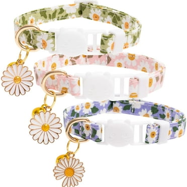Cotton Breakaway Cat Collars with Bell Daisy Pendant Kitty Kitten ...
