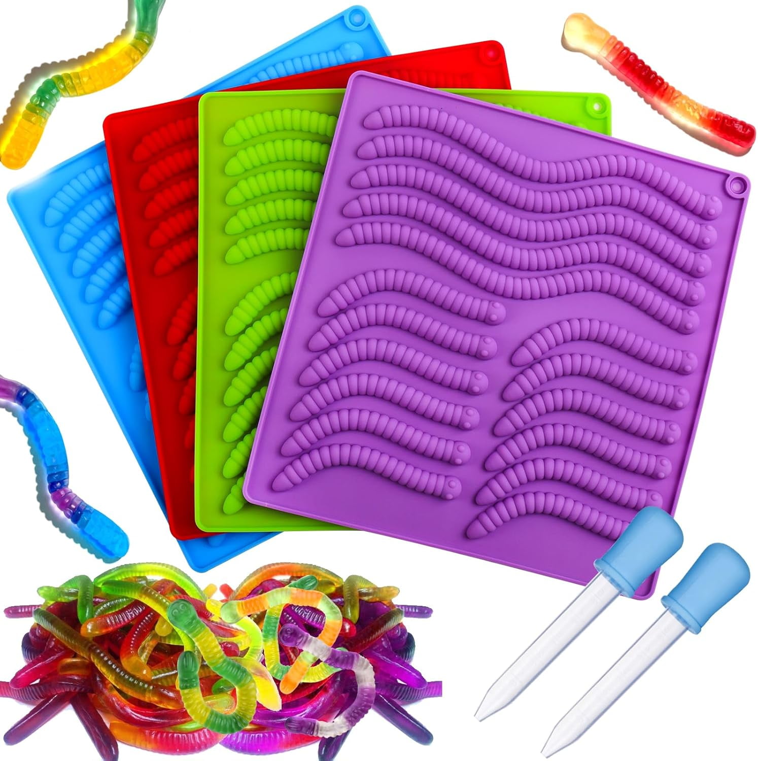 BTEPSGA 4PCS Fruit Snack Molds Silicone, Gummy Molds Trays with Dropper ...