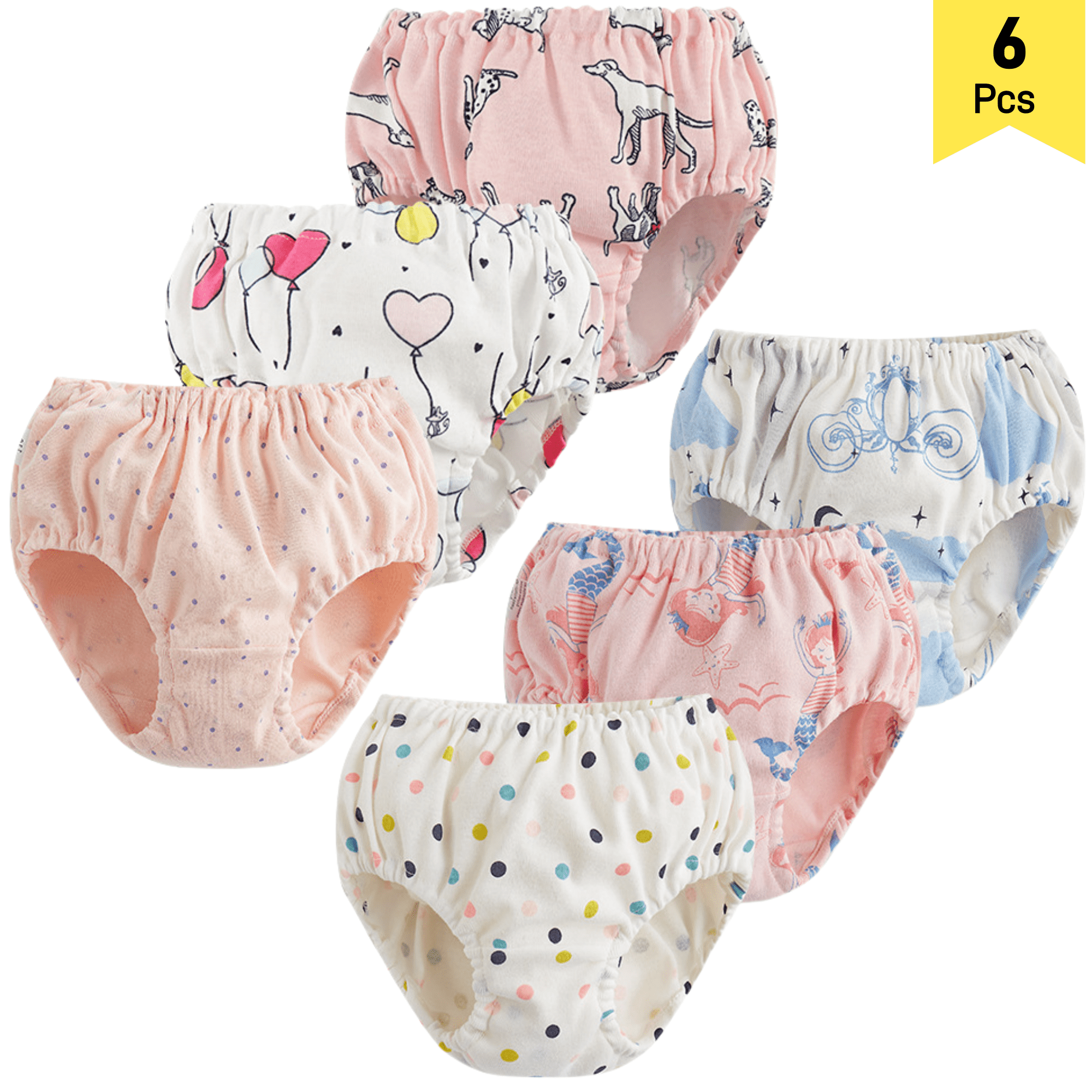 6 Packs Baby Cotton Pants, Girls Briefs, Reusable Toddler Underwear for ...