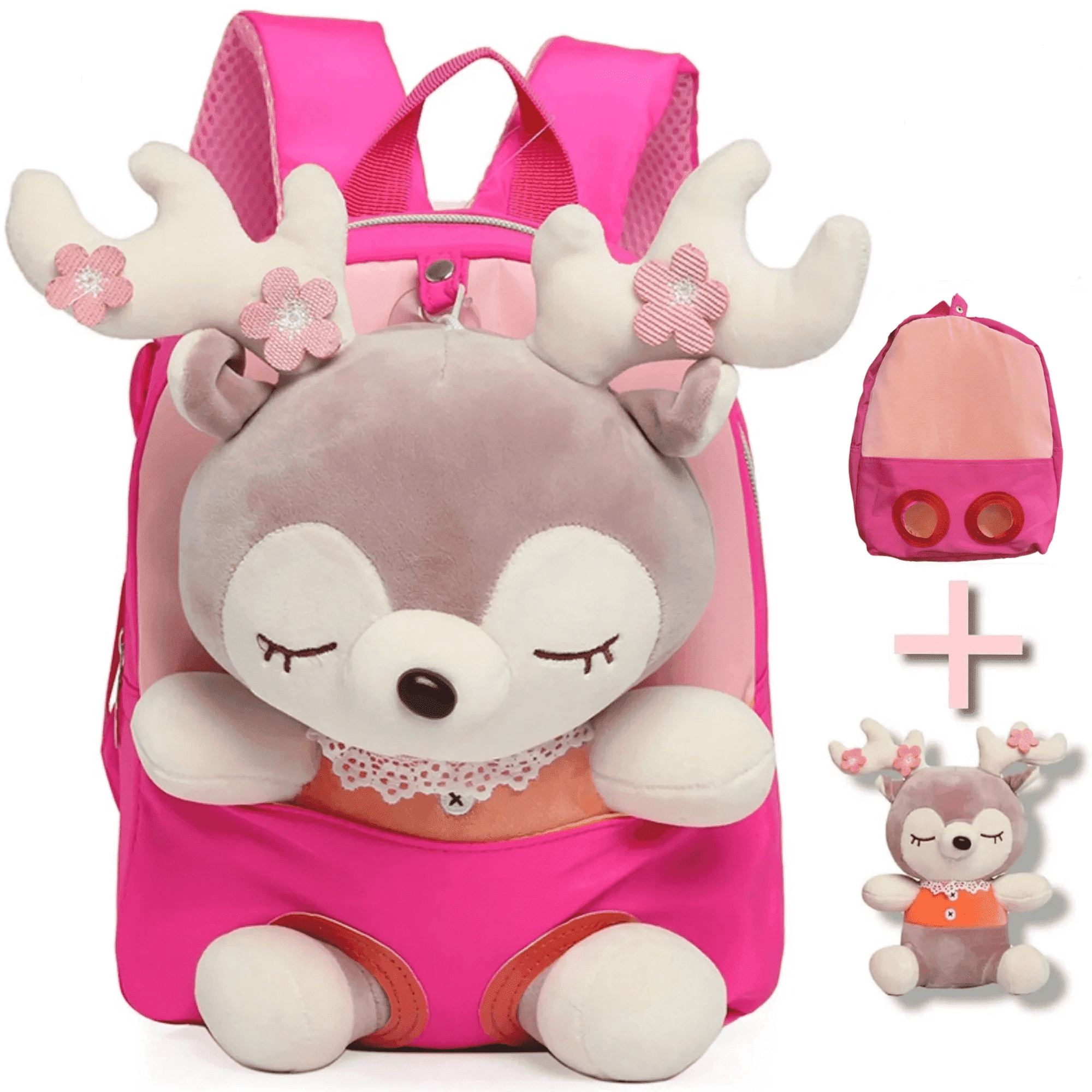 BTEPSGA Cute Stuffed Deer Backpack, Mini Backpack for Plush Toys 2 3 4 ...