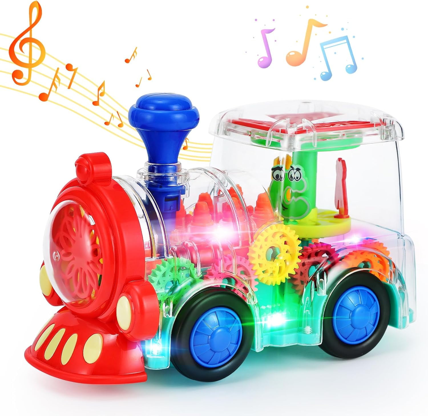 BTEPSGA Light Up Train Toys,Fun Electric Transparent Gear Sensory Toy ...