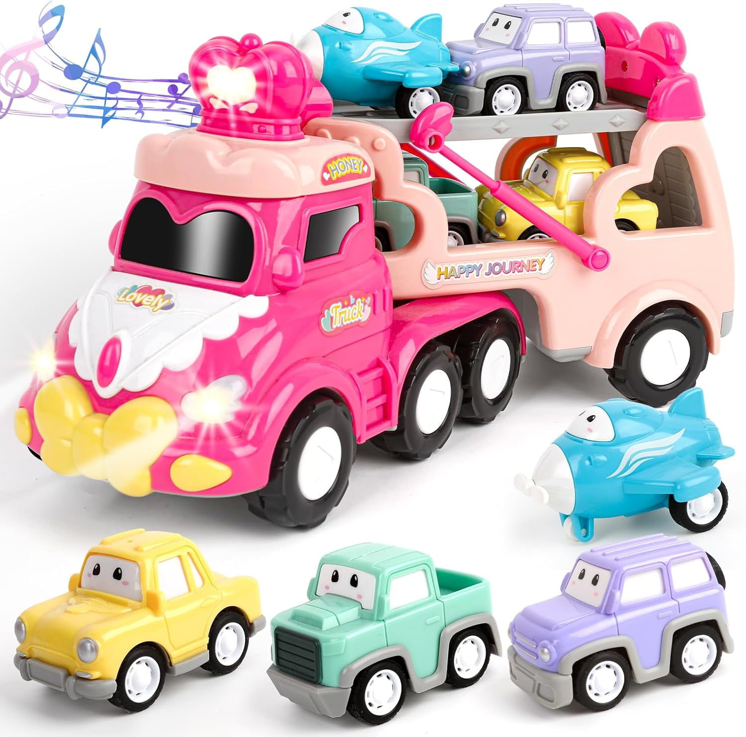 BTEPSGA Toys for 1 2 3 Year Old Girl Pink Truck, 5-in-1 Carrier Truck ...